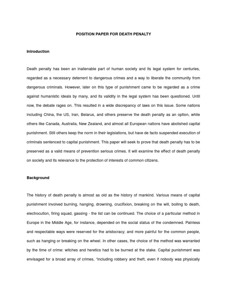 Position Paper For Death Penalty | PDF | Capital Punishment | Murder
