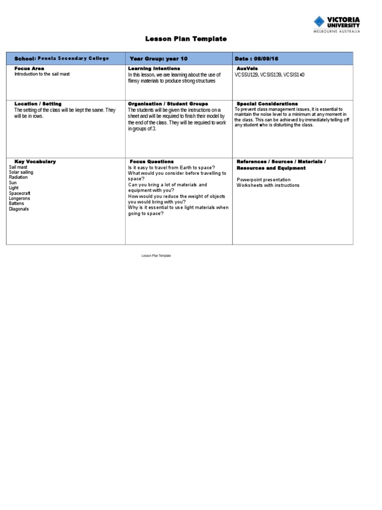 2016 Lesson Plan 8 September Year 10 Science | PDF | Lesson Plan ...