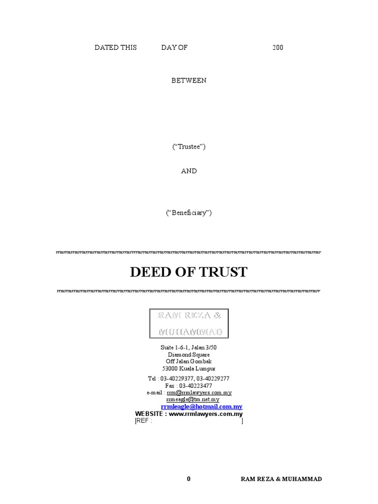 DEED OF TRUST (Sample 1) | PDF | Trust Law | Trustee