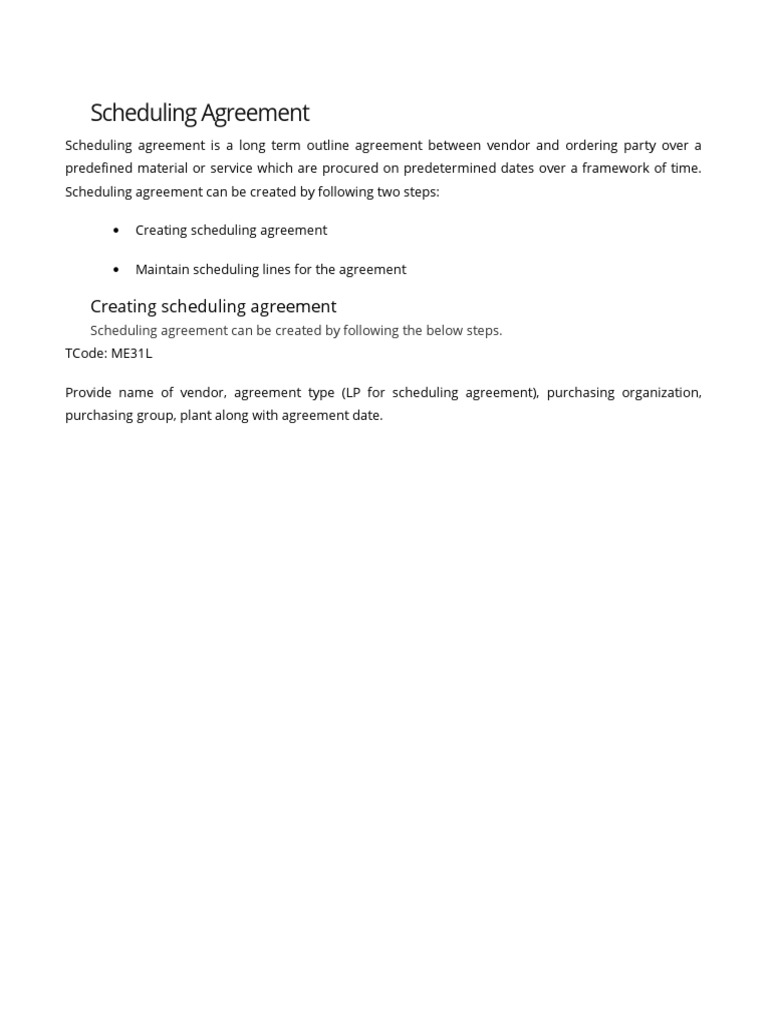 Scheduling Agreement Process | PDF | Business | Finance & Money Management