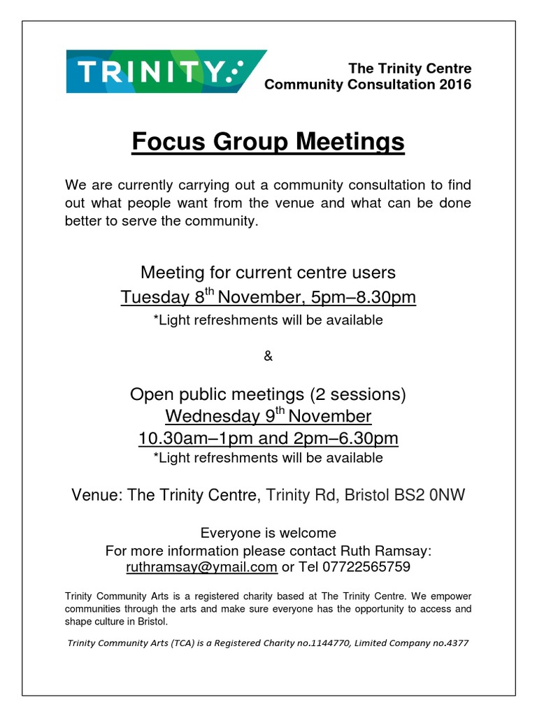 Focus Group Meetings: Meeting For Current Centre Users Tuesday 8 ...