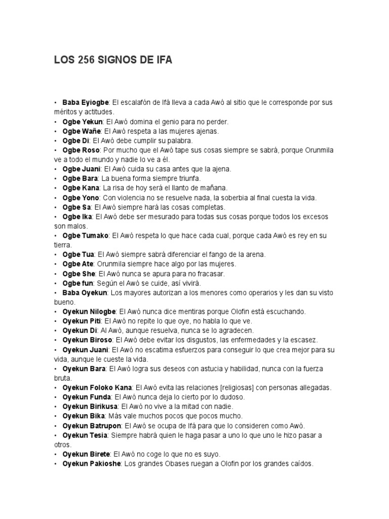 Los 256 Signos de Ifa | PDF