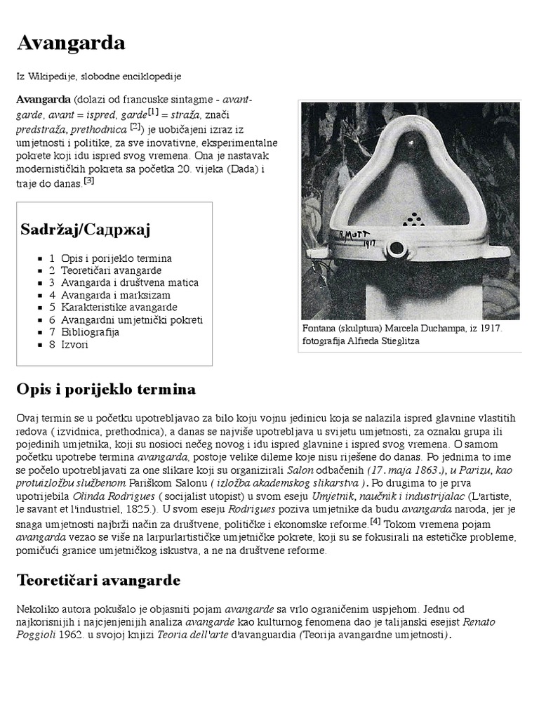 Avangarda - Wikipedia, Slobodna Enciklopedija | PDF