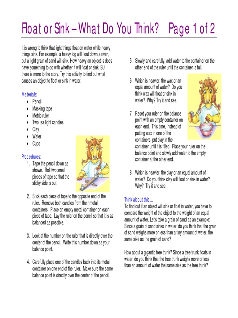 Float or Sink Science For Kids | PDF | Density | Weight