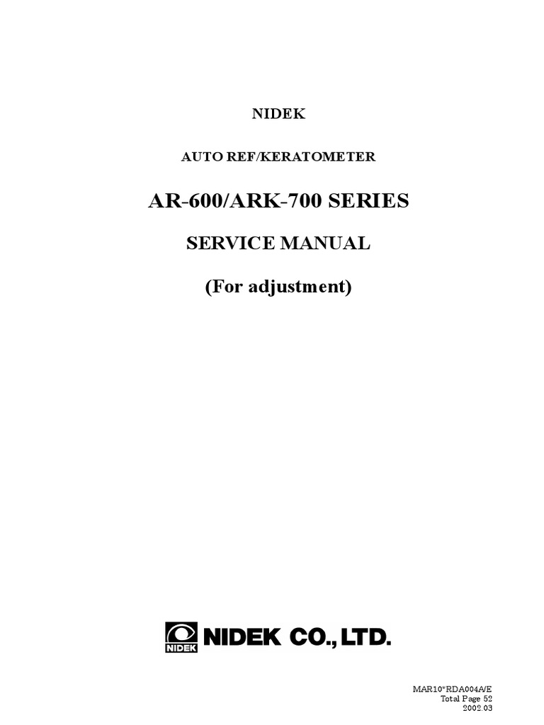 Nidek AR-600 - ARK 700 Calibration | PDF | Calibration | Optics