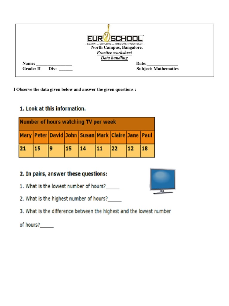 Data Handling Worksheet for Grade II | PDF