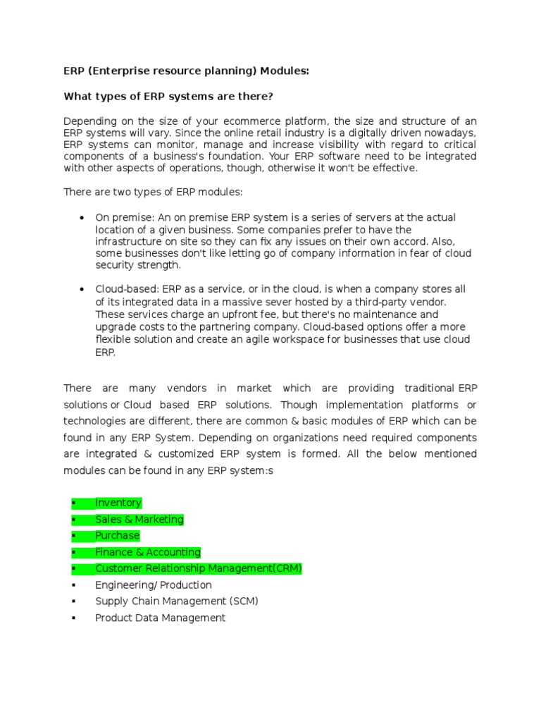 ERP (Enterprise Resource Planning) Modules: What Types of ERP Systems ...