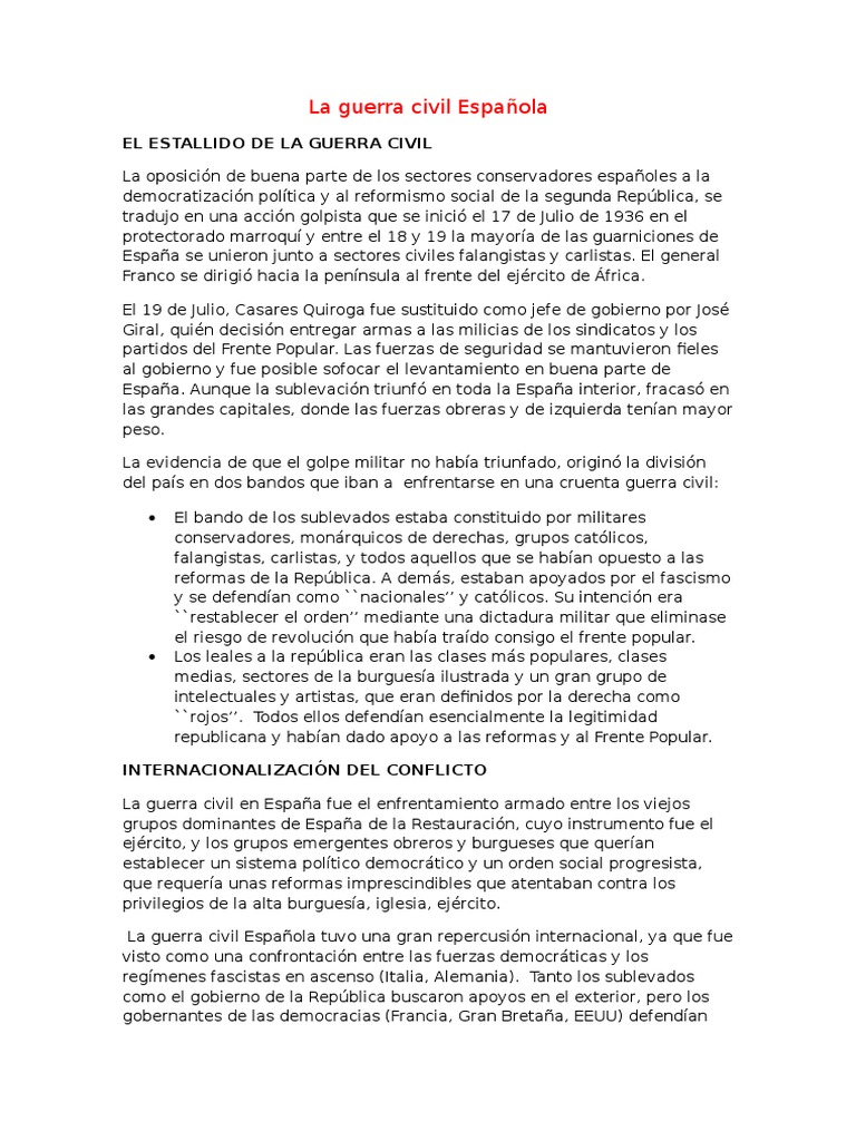Causas y desarrollo de la Guerra Civil Española | PDF | guerra civil ...