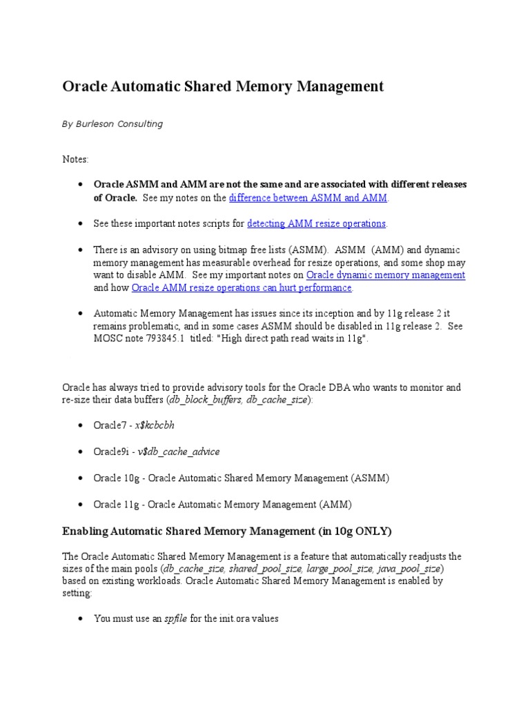 Asmm and Amm | PDF | Oracle Database | Digital Technology