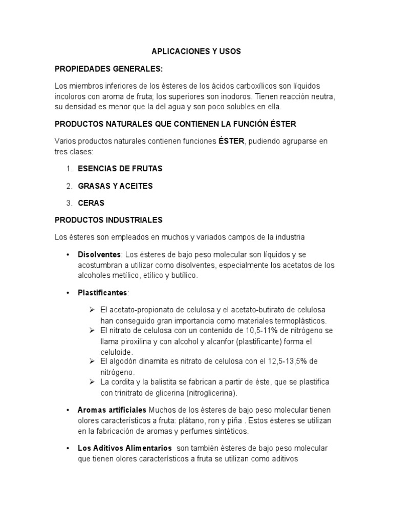 Aplicaciones y Usos Esteres | PDF | Ester | Aspirina
