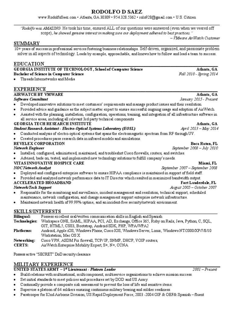 SAEZ Resume 2016s | PDF | Cisco Systems | Computer Network