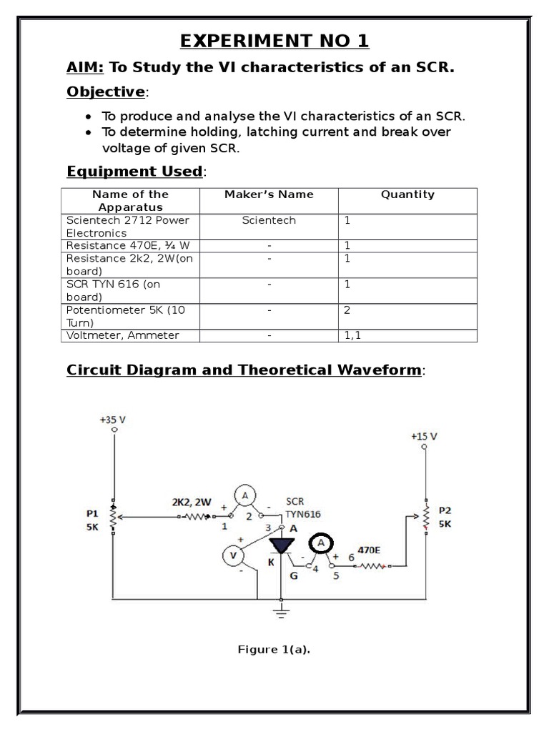 VI Characteristics of SCR Experiment | PDF | Electricity | Electrical ...