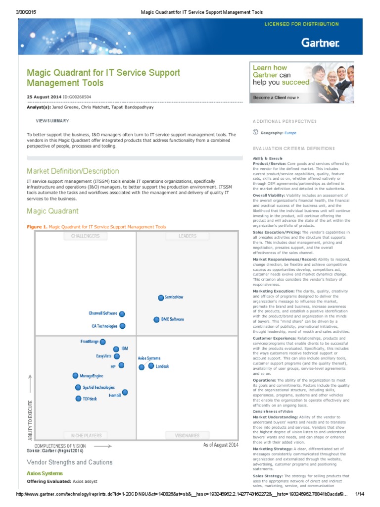 Cherwelll Magic Quadrant For IT Service Support Management Tools | PDF ...