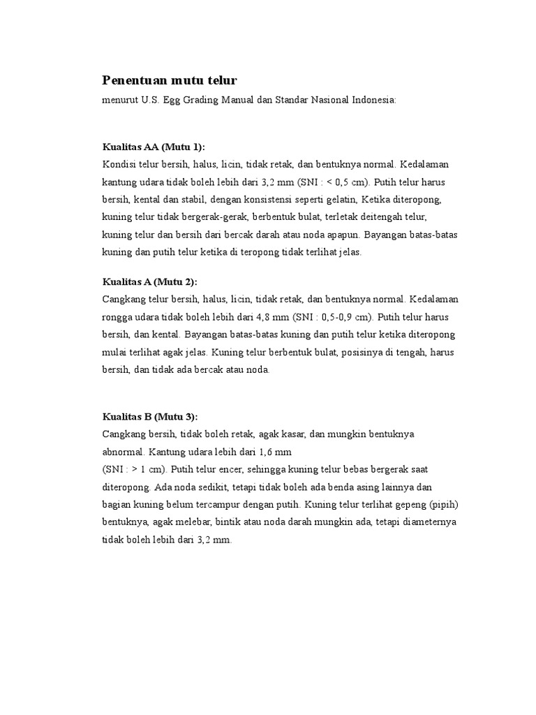 Standar Telur Grade | PDF