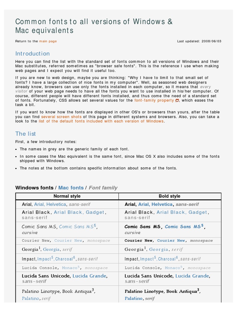 Common Fonts To All Versions of Windows & Mac Equivalents (Browser Safe ... Common Fonts To All Versions of Windows & Mac Equivalents (Browser Safe ...