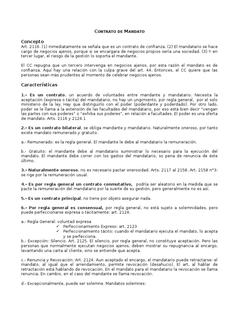 Contrato de Mandato: Conceptos y Características | PDF | Pagos | Ley común