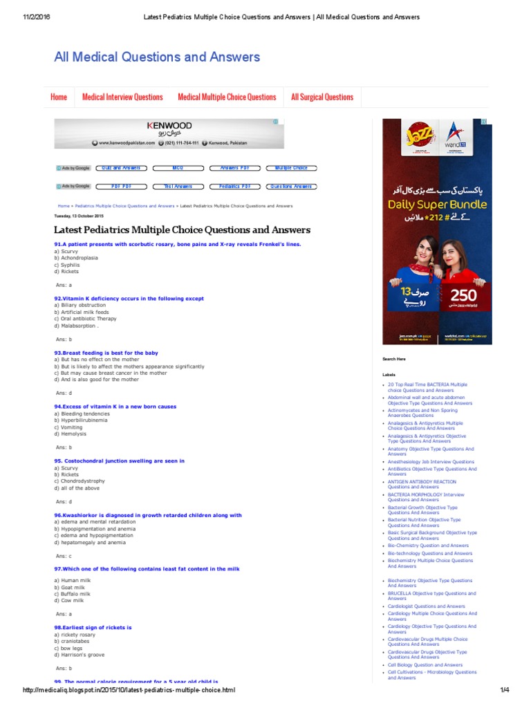 Latest Pediatrics Multiple Choice Questions and Answers - All Medical ...