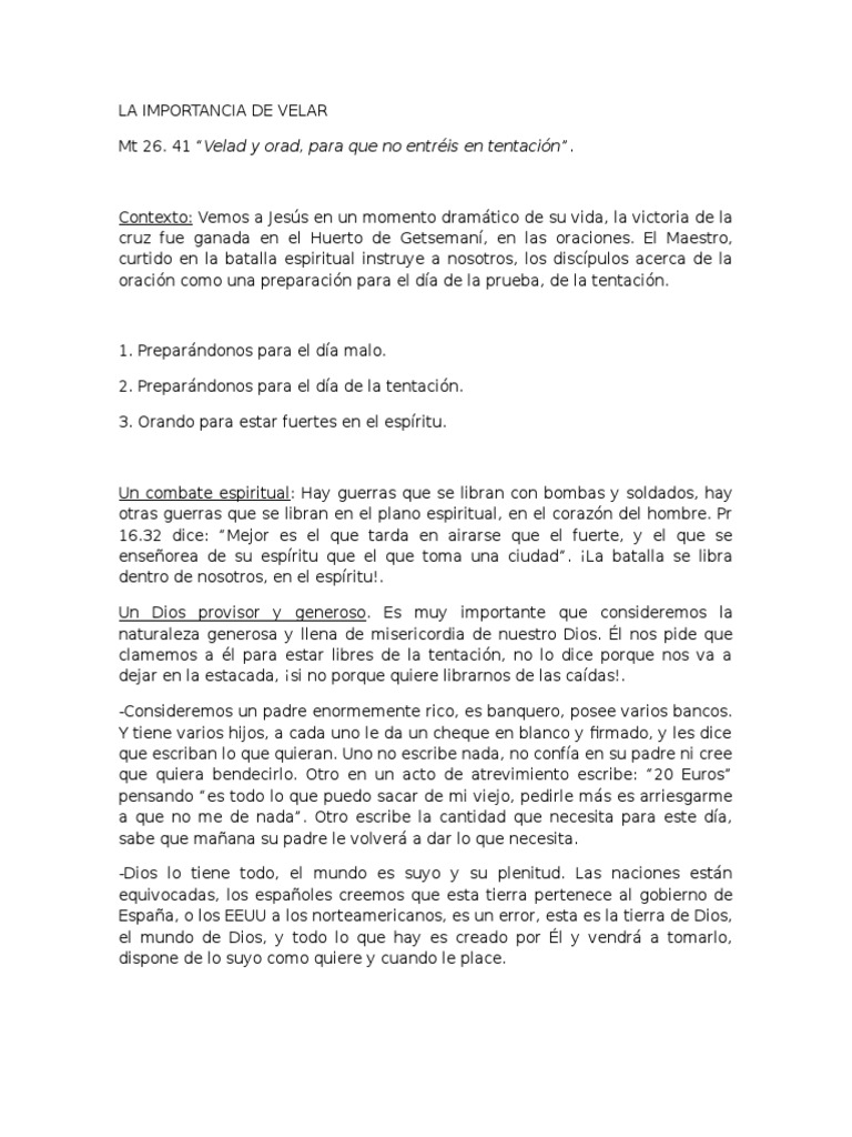 La Importancia de Velar | PDF | Oración | Dios