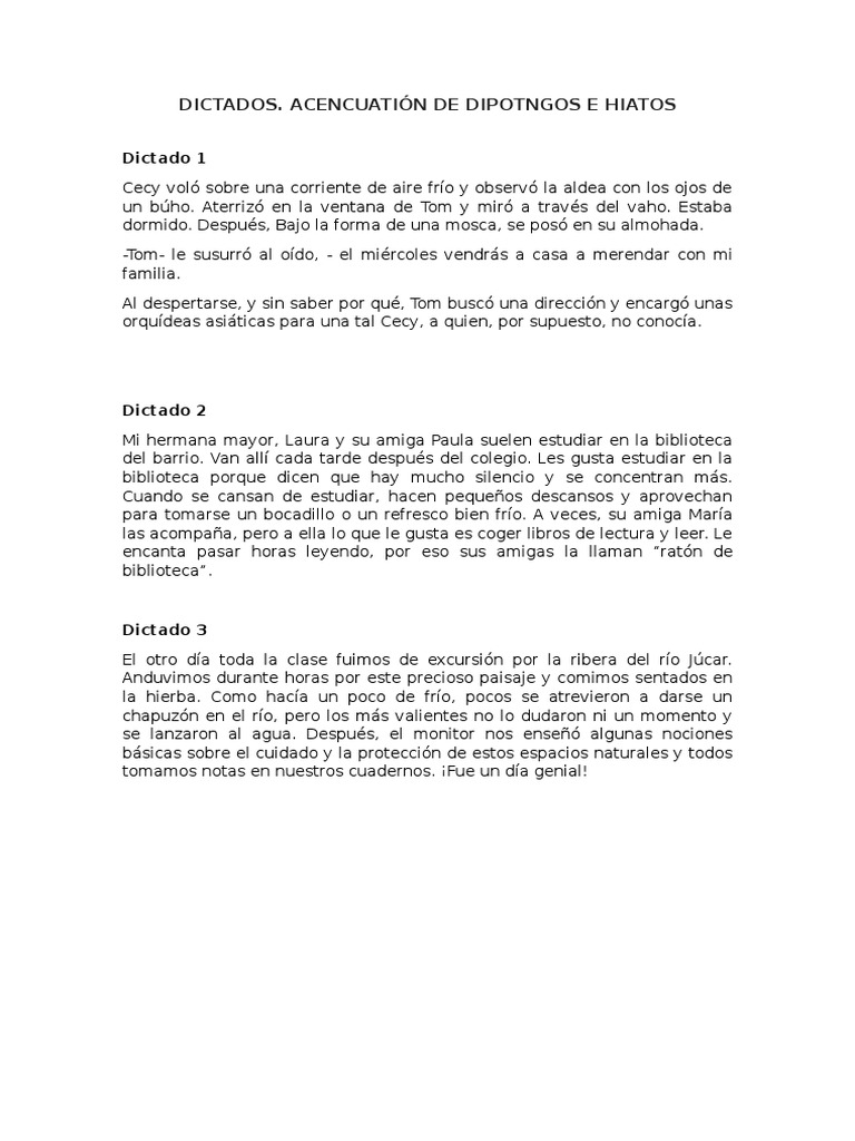 Dictado. Diptongos e Hiatos - Sol