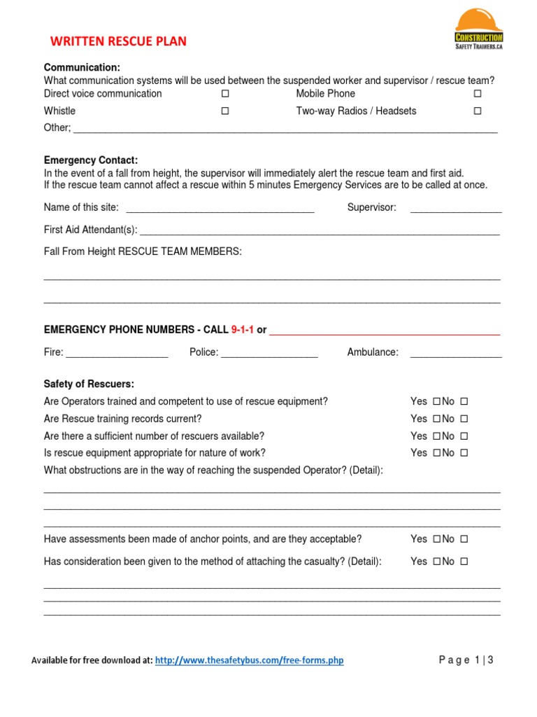 Work at Height Rescue Plan | Download Free PDF | First Aid | Emergency