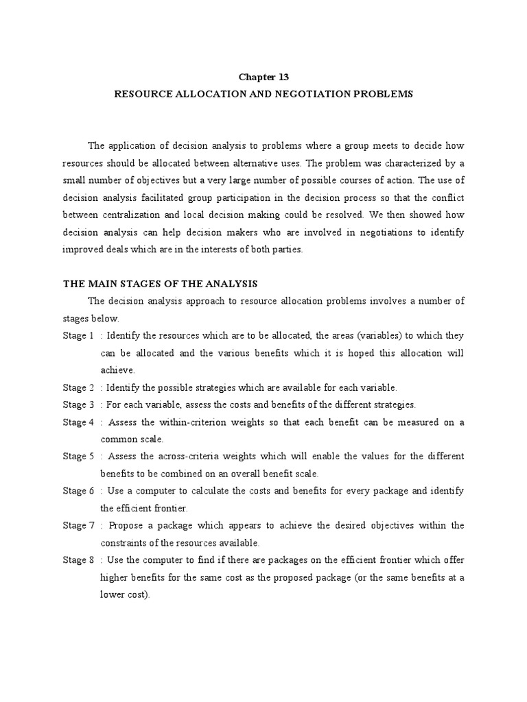 Resource Allocation and Negotiation Problems | PDF