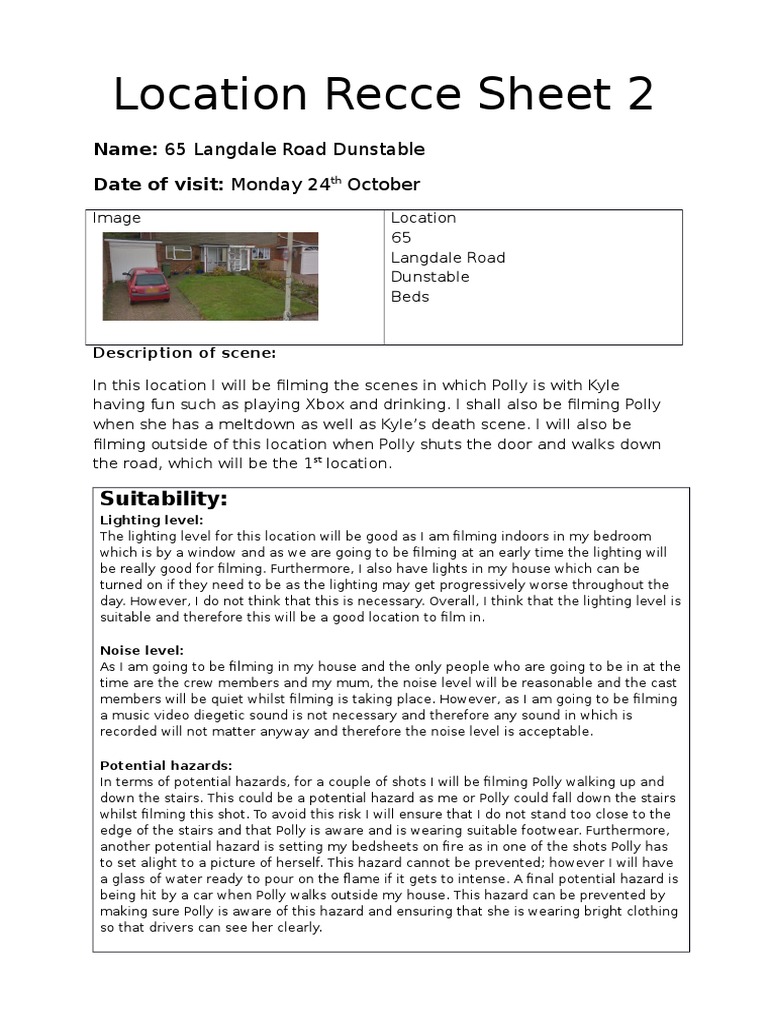 Location Recce Sheet 2 | PDF | Leisure