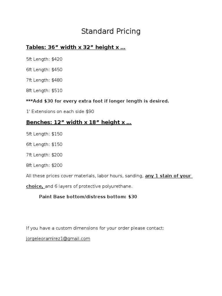 Standard Pricing | PDF