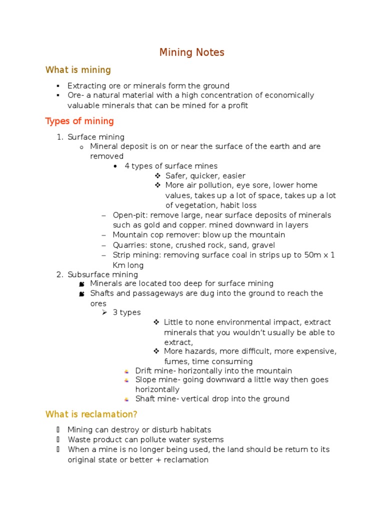 Mining Notes | PDF