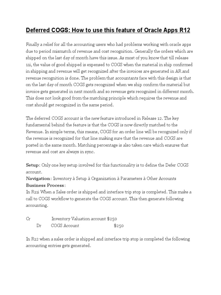 Deferred COGS: How To Use This Feature of Oracle Apps R12 | PDF