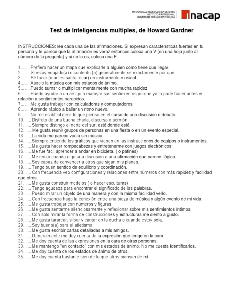 Test Howard Gardner PDF | PDF | Ocio | Sicología