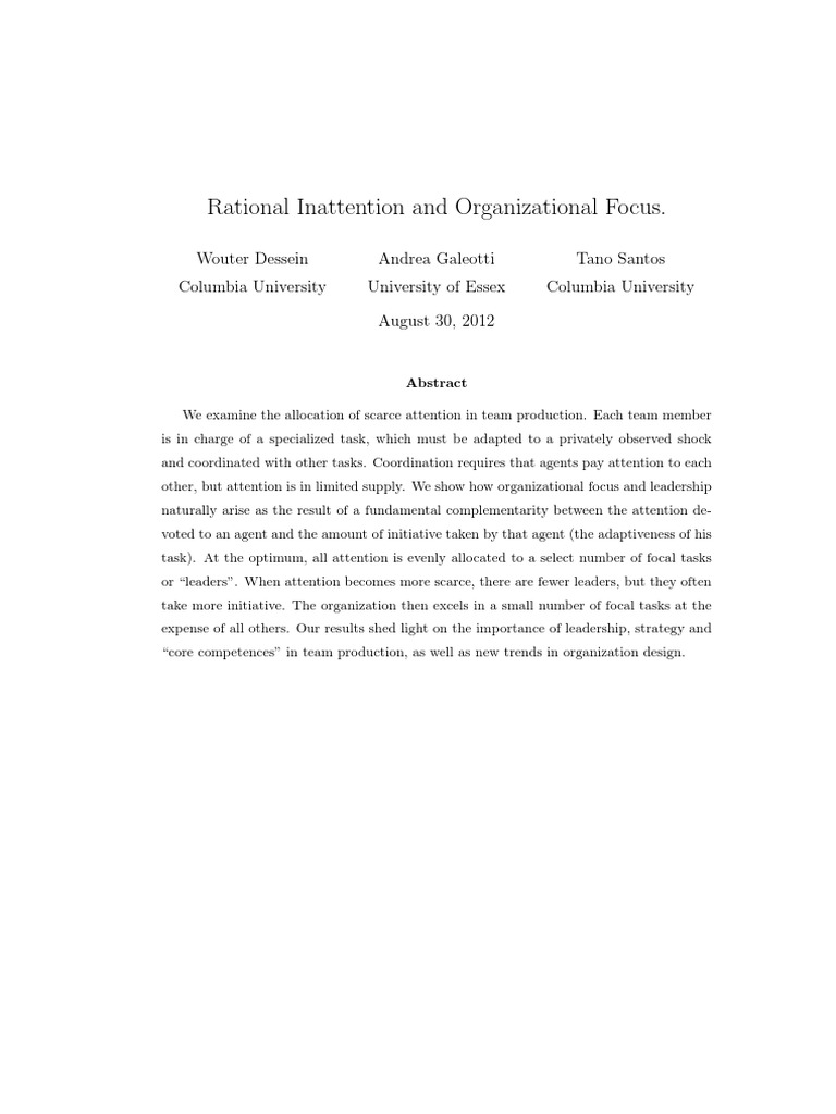 Rational Inattention and Organizational Focus | PDF | Normal ...