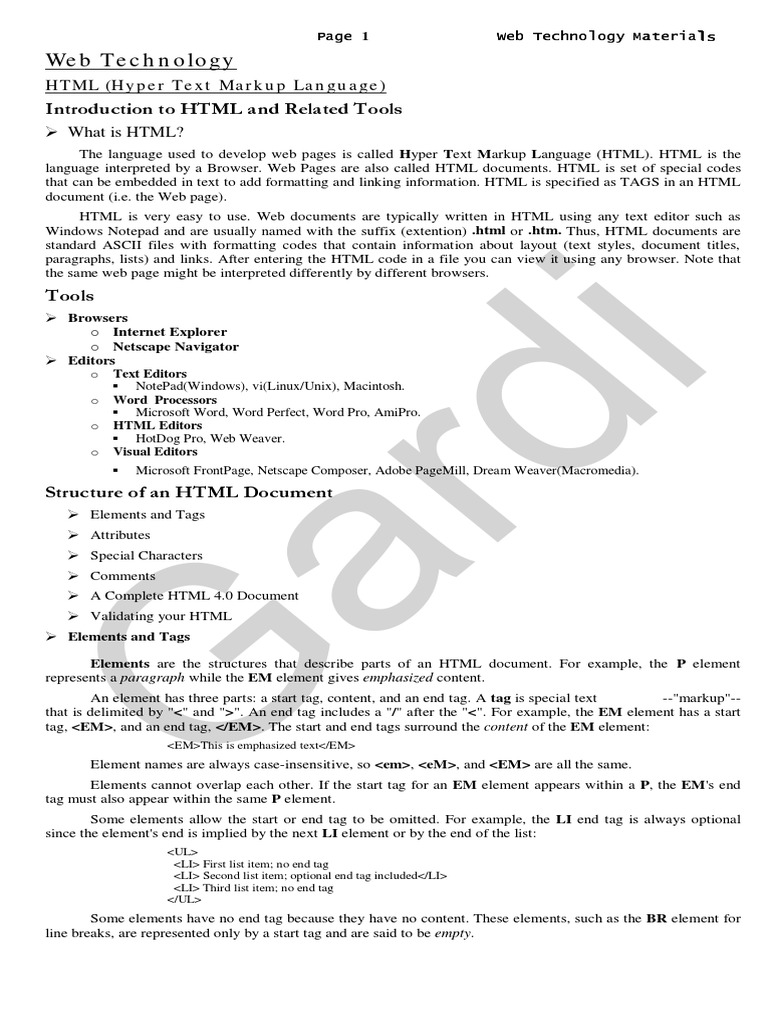 Html Web Technology Pdf Html Element Html