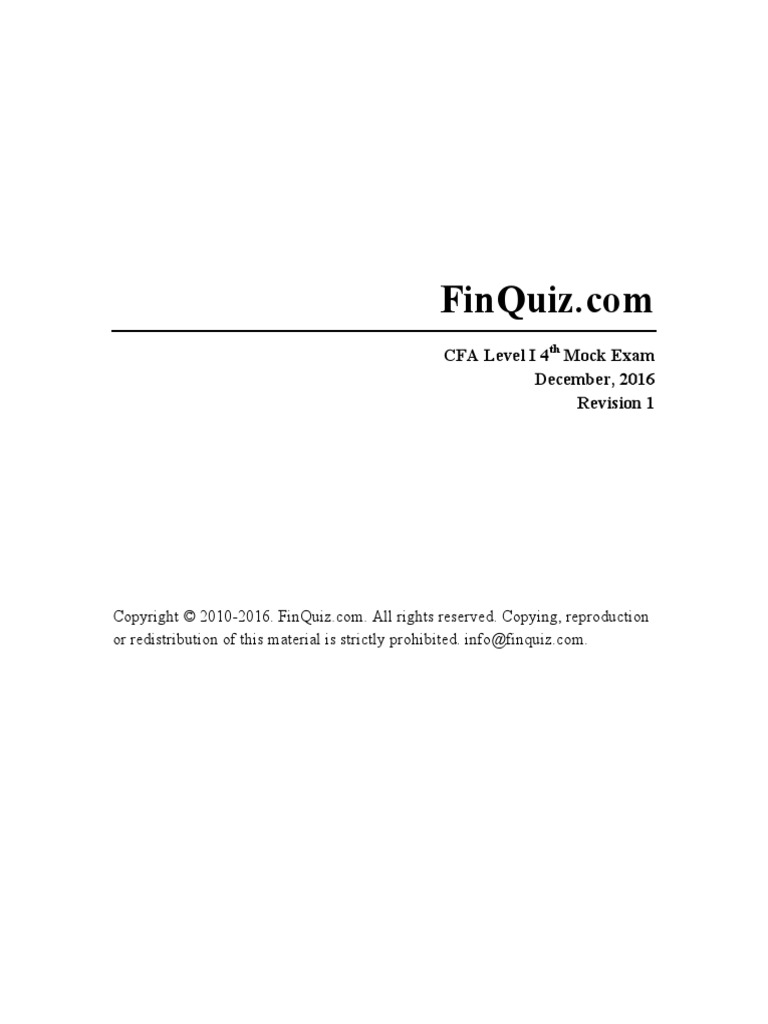 Cfa Level 1 Mock Test 1 | PDF | Bonds (Finance) | Futures Contract