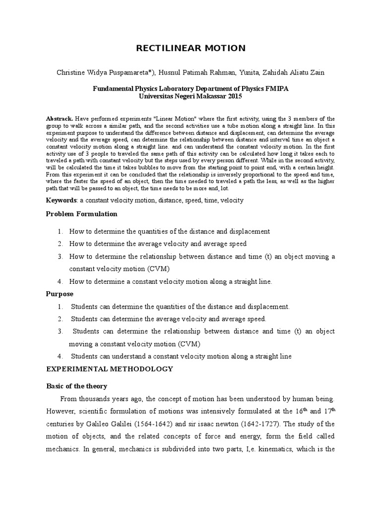 Rectilinear Motion | PDF | Velocity | Speed