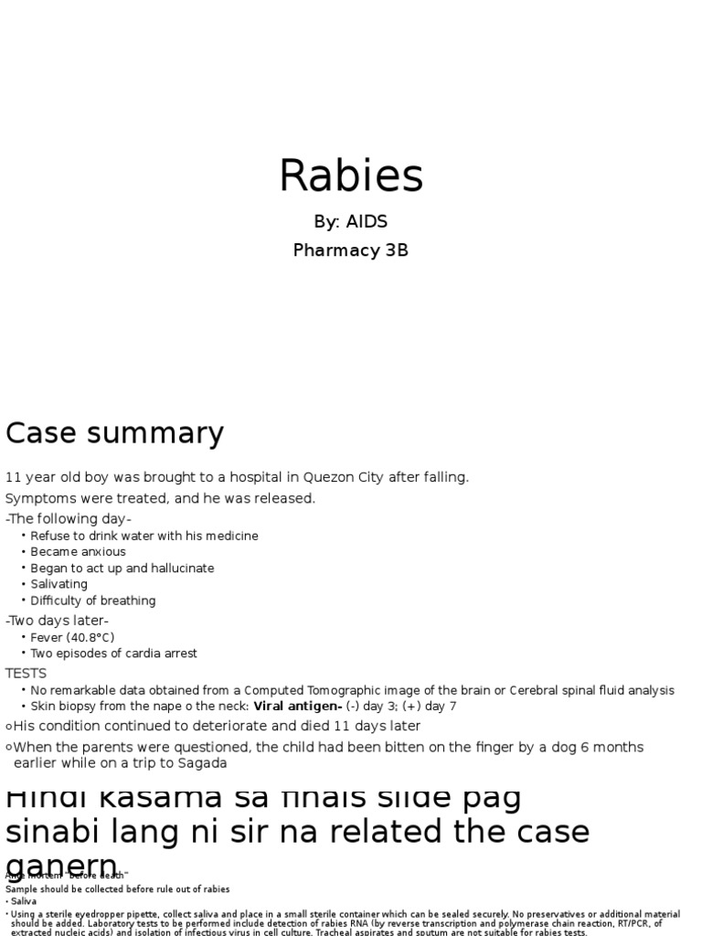 Rabies: By: Aids Pharmacy 3B | Download Free PDF | Rabies | Infection