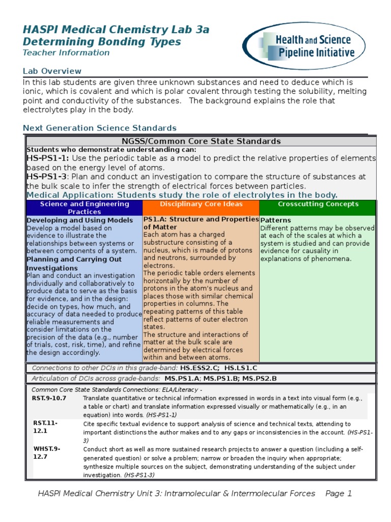 3a Determining Bonding Types Lab | PDF | Electrolyte | Chemical Bond