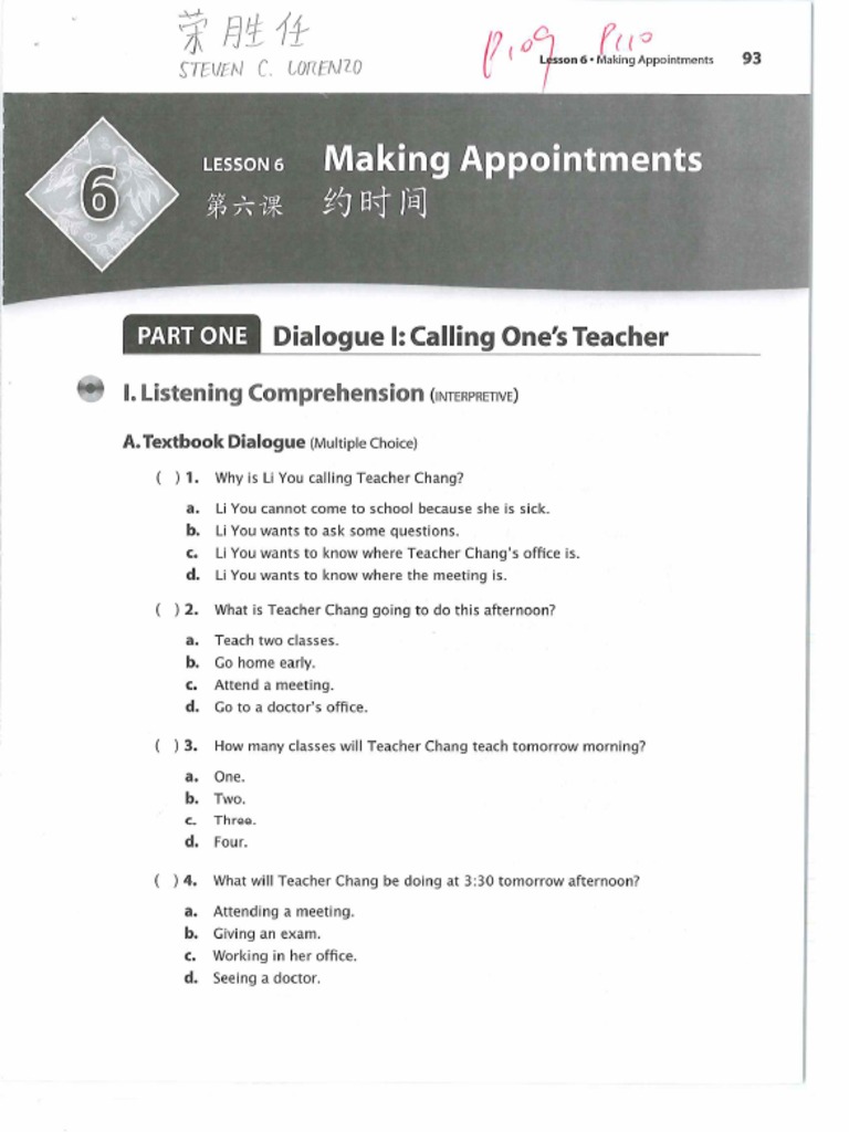 L6 Worksheet - Making Appointments | PDF
