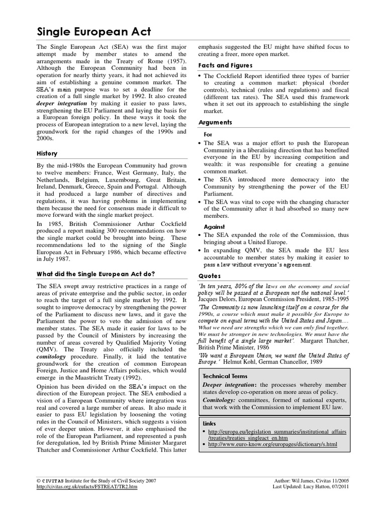 Single European Act: Facts and Figures | PDF | European Integration ...