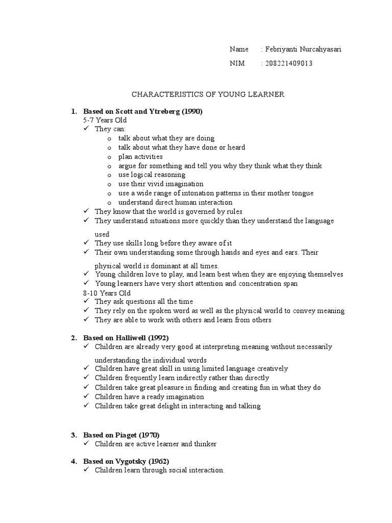 Characteristics of Young Learner | PDF | English Language | Learning