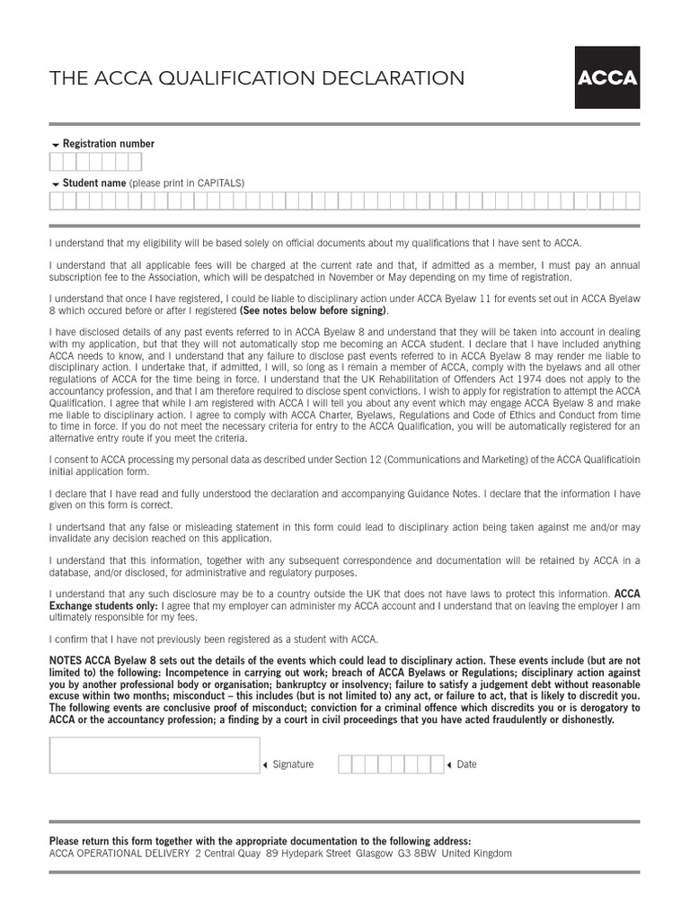 ACCA Qualification Declaration Form | PDF | Finance & Money Management ...