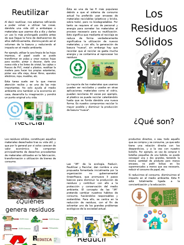 Los Residuos Solidos y Las 3 R Triptico | PDF | Reciclaje | Residuos