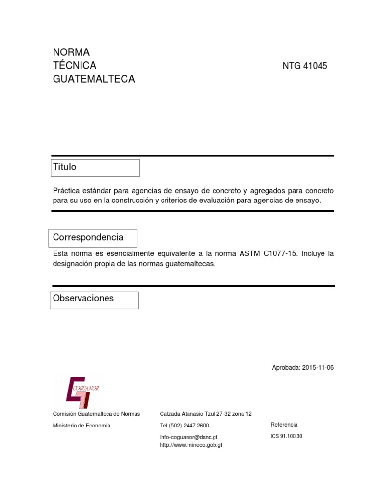 Norma NTG 41045 Astm c1077 | PDF | Calibración | Calidad (comercial)