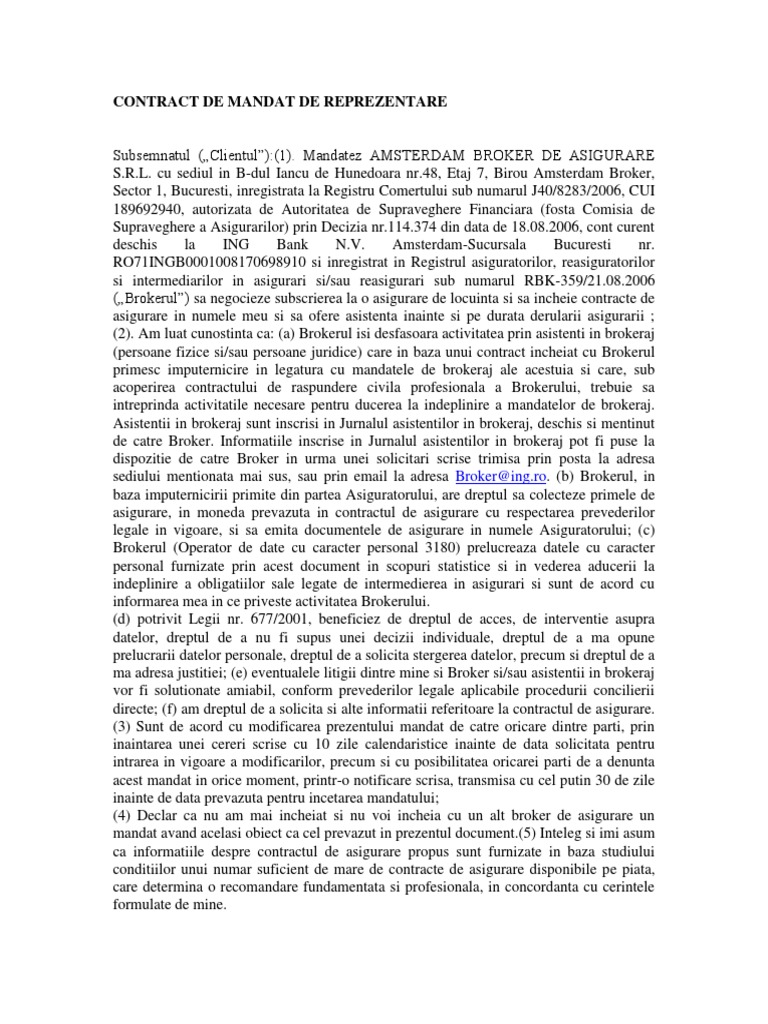 Contract de Mandat de Reprezentare Amsterdam Broker | PDF
