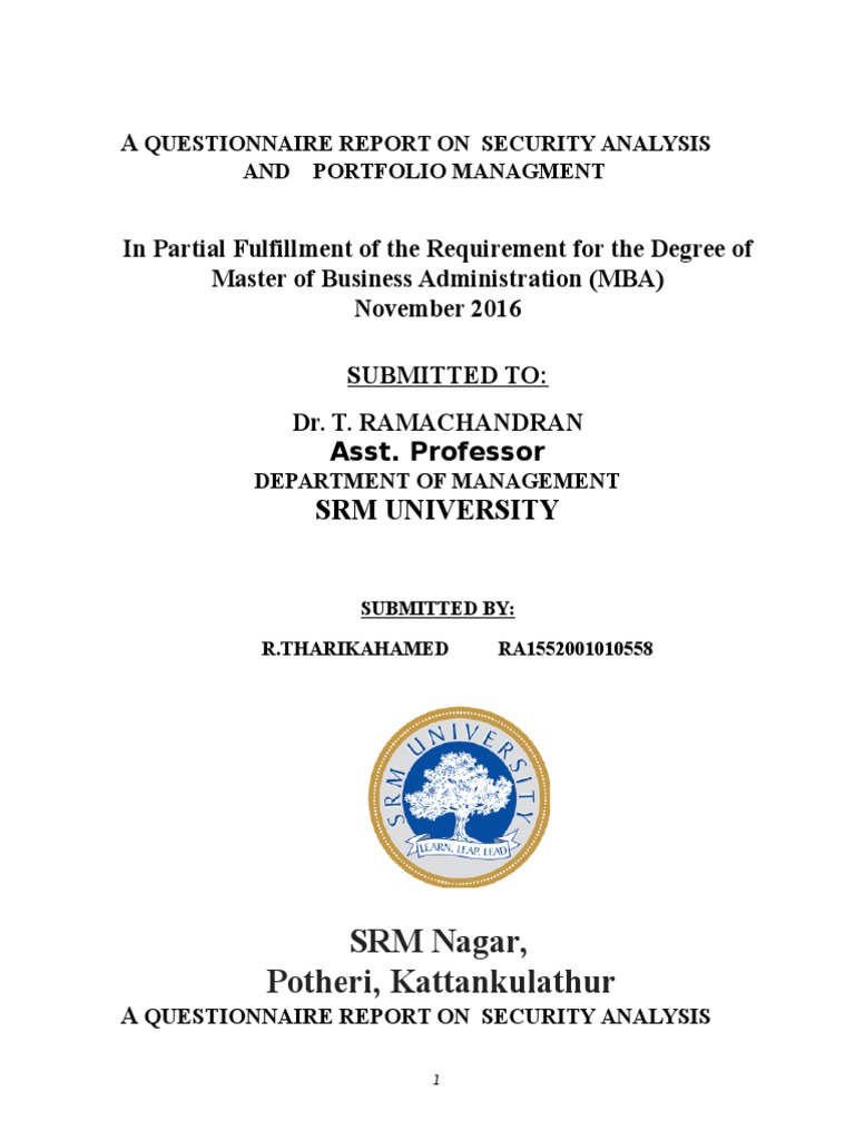 SRM Nagar, Potheri, Kattankulathur: Submitted To | PDF