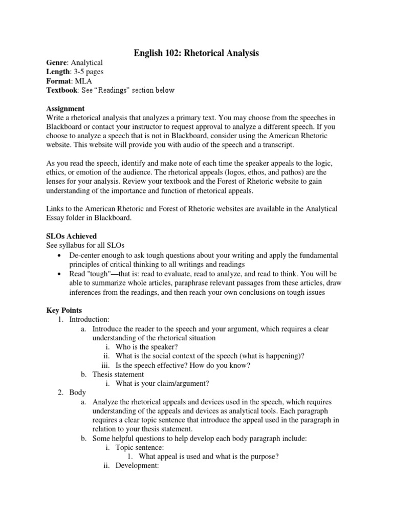 Rhetorical Analysis Essay Guidelines | PDF | Rhetoric | Essays