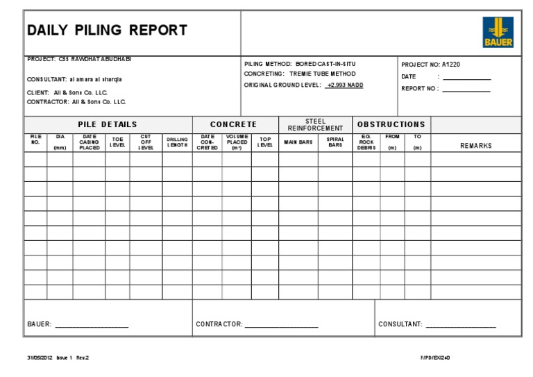 Daily Piling Report-A1220 Site | PDF