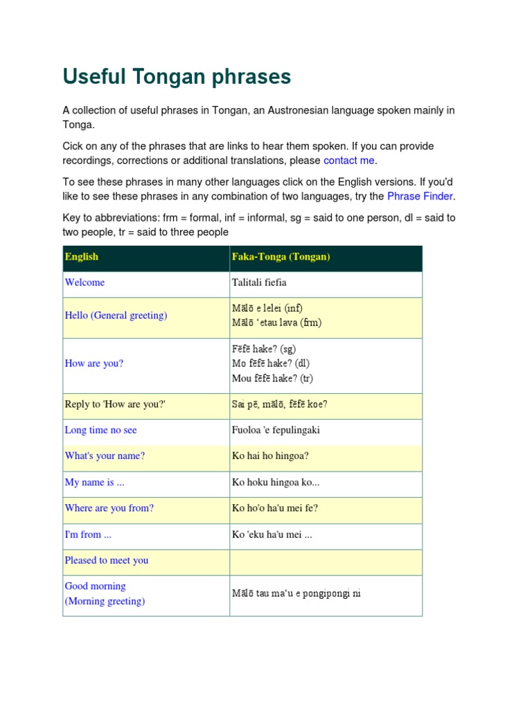 Tongan Phrases | PDF | Polynesia | Symbols