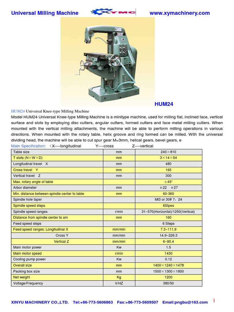 Milling Machine Specifications | Gear | Manufactured Goods Milling Machine Specifications | Gear | Manufactured Goods