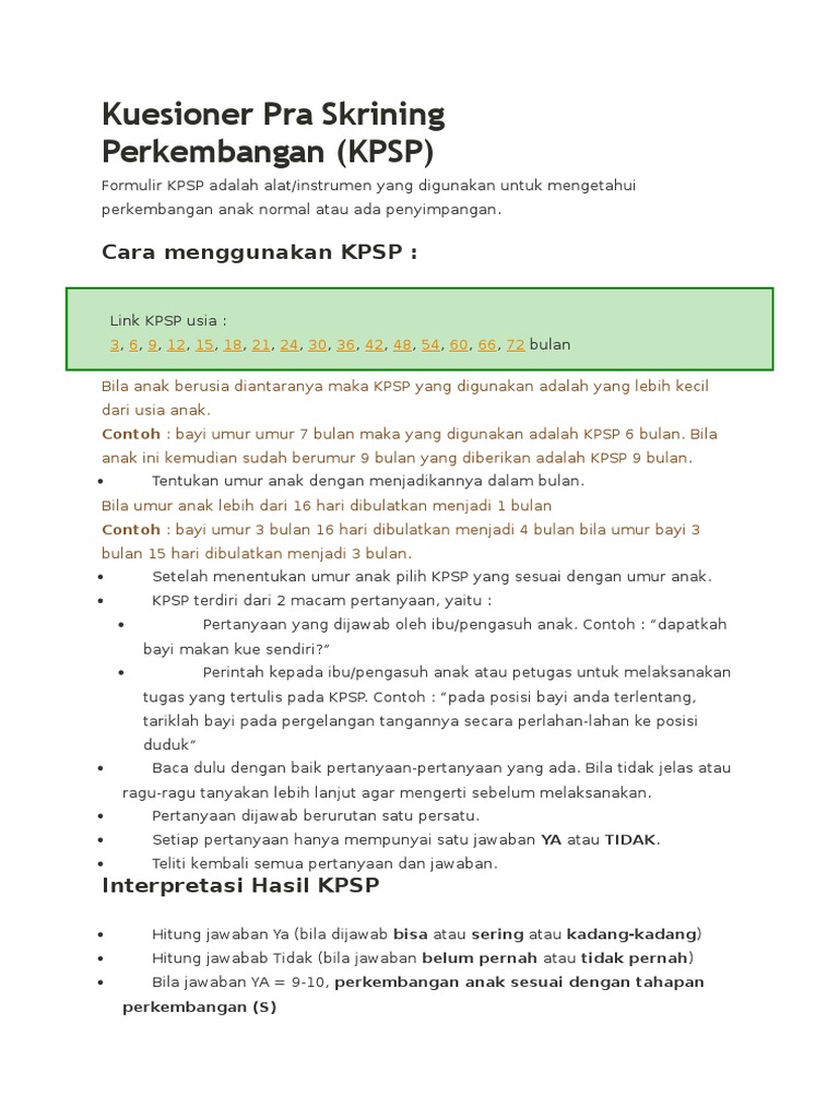 Kuesioner Pra Skrining Perkembangan (Kpsp)