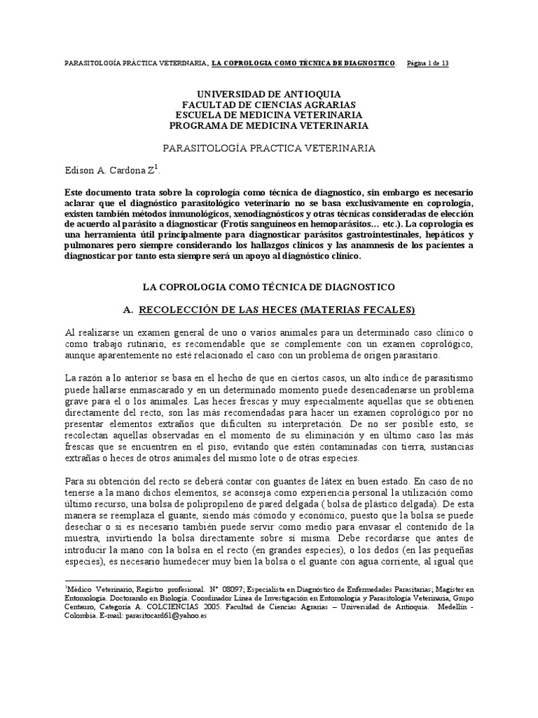 La Coprologia Como T Cnica de Diagnostico PDF | PDF